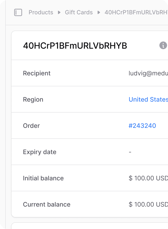 Medusa - Giftcard Module